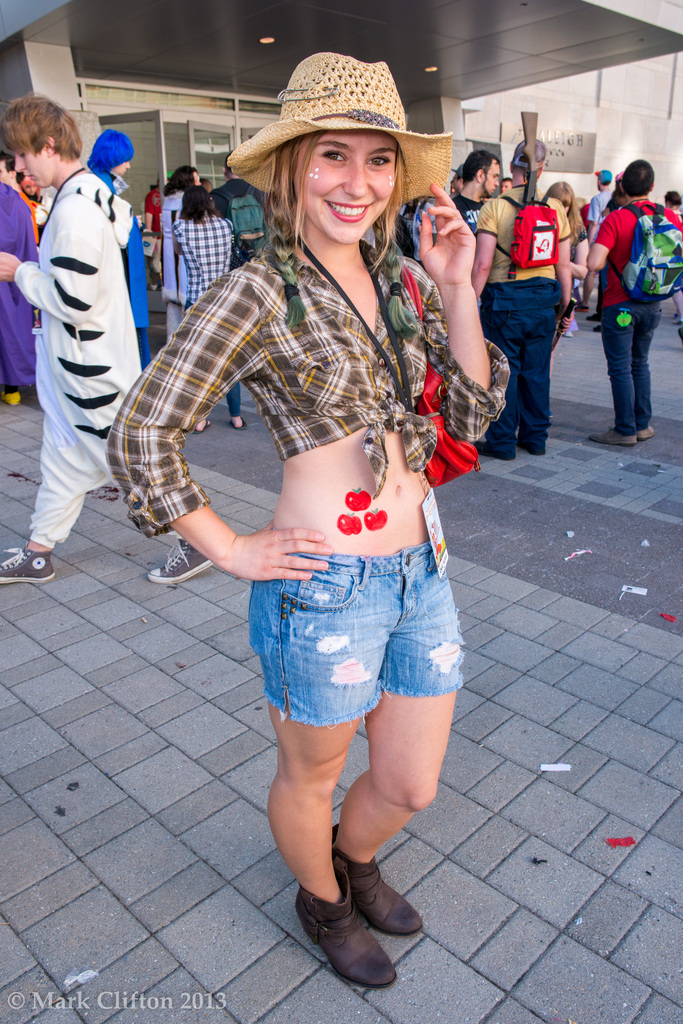 #459381 - safe, applejack, human, g4, belly button, cosplay, irl, irl ...