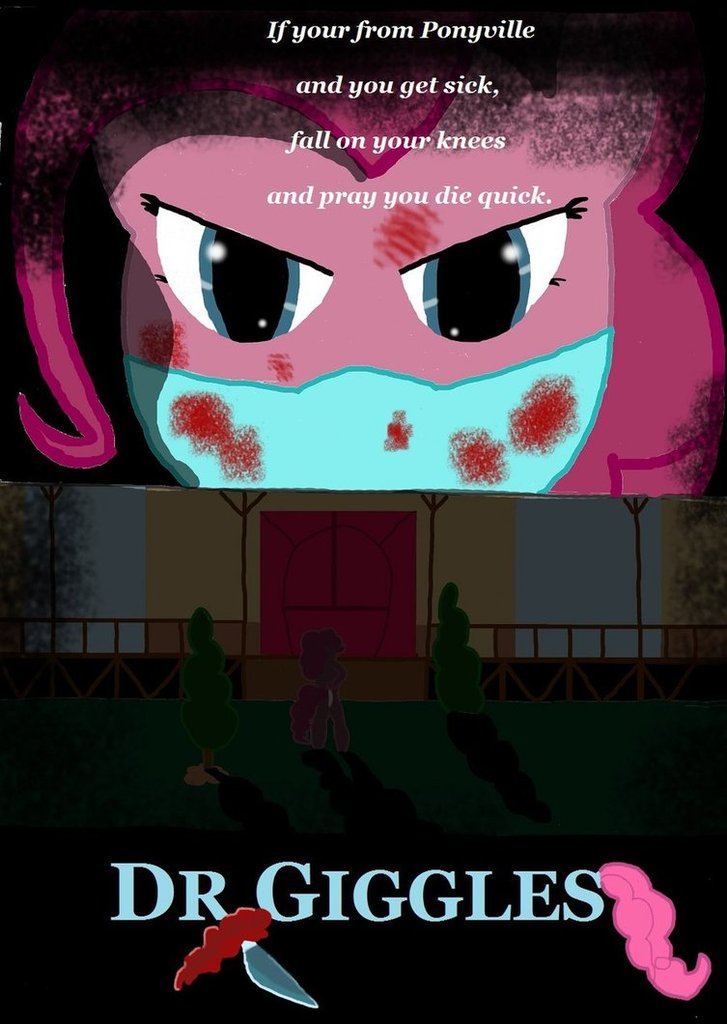 #461224 - grimdark, artist:trueblue02, pinkie pie, g4, blood, crossover, dr. giggles - Derpibooru