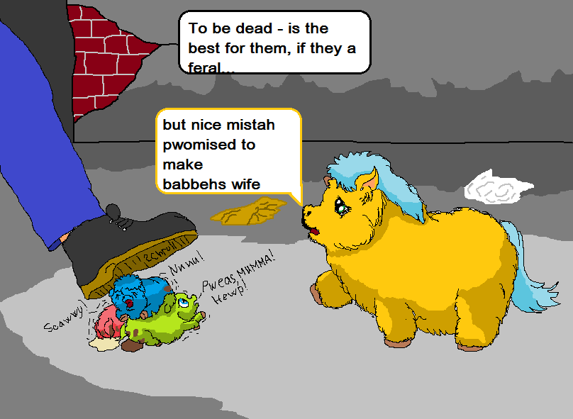 #443940 - grimdark, artist:artist-kun, fluffy pony, human, feral fluffy ...