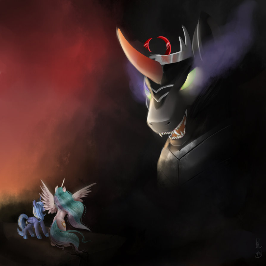 #444393 - safe, artist:dertaii, king sombra, princess celestia ...