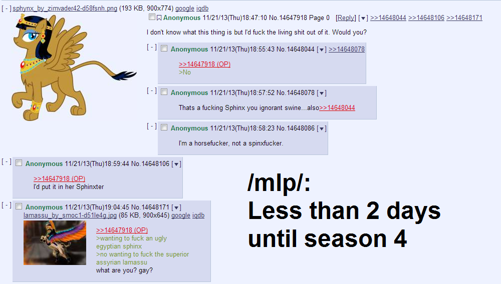 #477939 - questionable, sphinx, /mlp/, 4chan, 4chan screencap, text ...