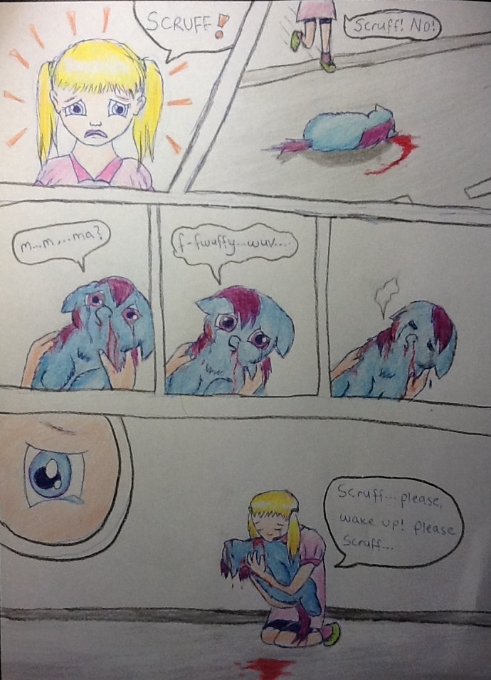 #484328 - semi-grimdark, artist:waggytail, fluffy pony, human, blood ...