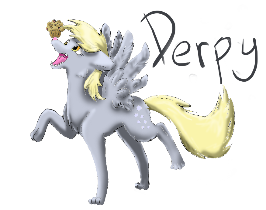 #484495 - safe, artist:dari-draws, derpy hooves, wolf, female, muffin ...