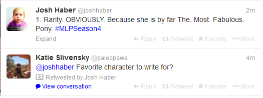 #486402 - safe, rarity, g4, josh haber, text, twitter - Derpibooru