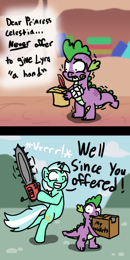 #511397 - safe, artist:mettauro, lyra heartstrings, spike, dragon, g4 ...