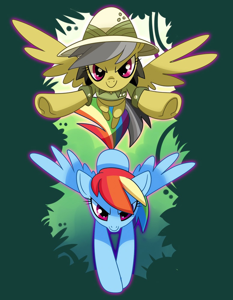 #493717 - safe, artist:sambragg, daring do, rainbow dash, action pose ...