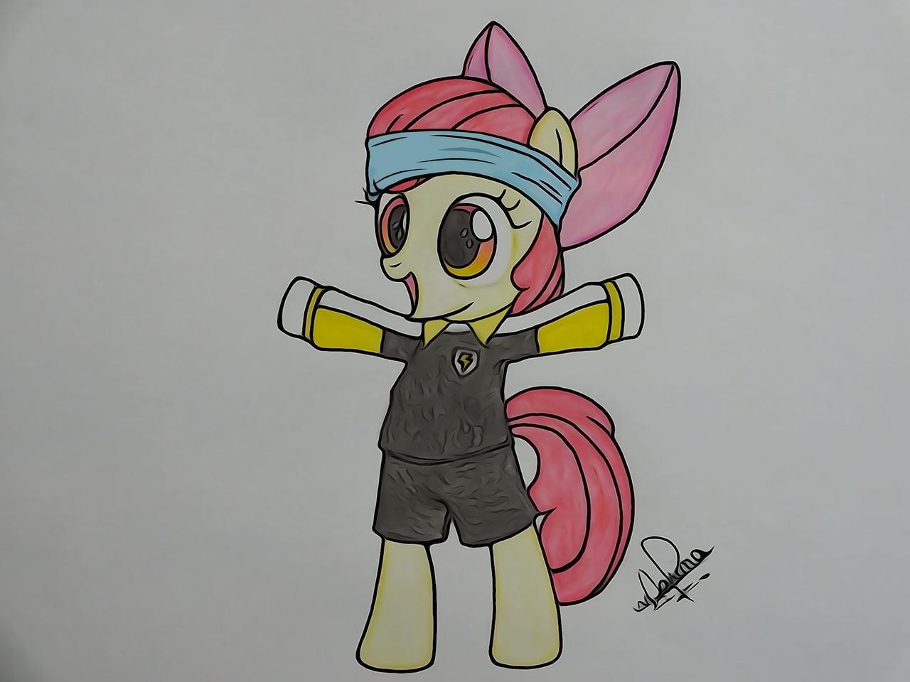 #240712 - safe, artist:mariwii, apple bloom, g4, crossover, inazuma ...