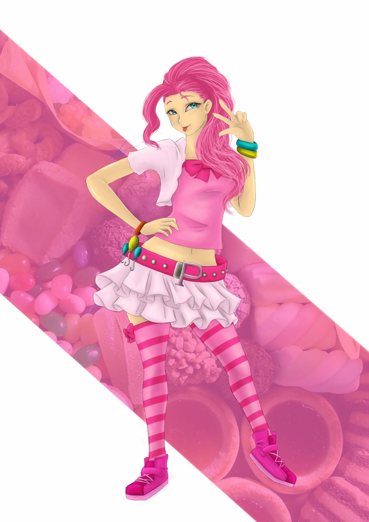 #242912 - safe, artist:garu, pinkie pie, human, belly button, female ...