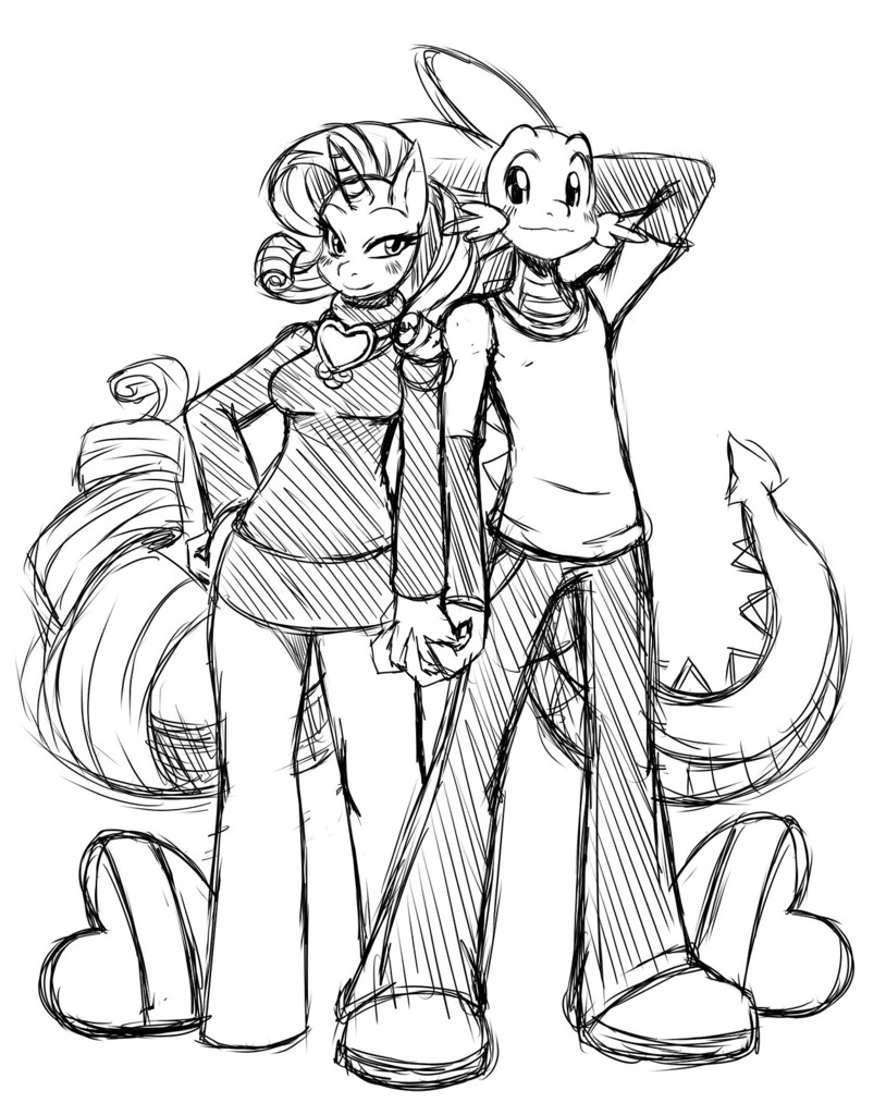 #244123 - safe, artist:ss2sonic, rarity, spike, anthro, unguligrade ...