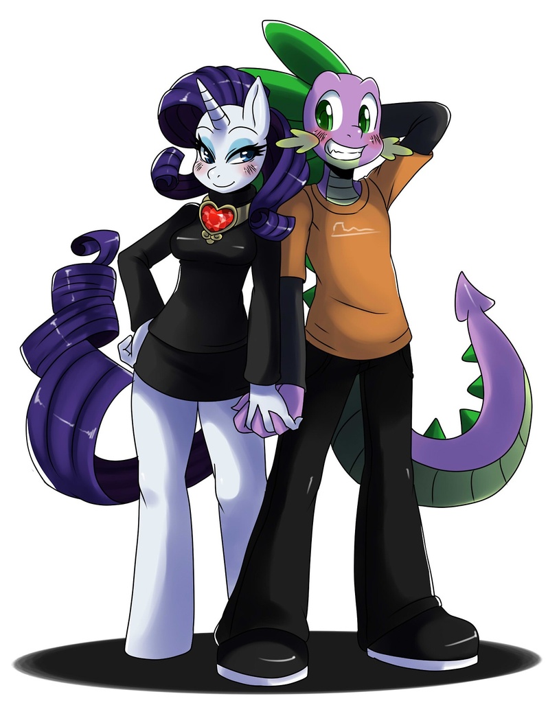 #244322 - safe, artist:ss2sonic, rarity, spike, anthro, unguligrade ...