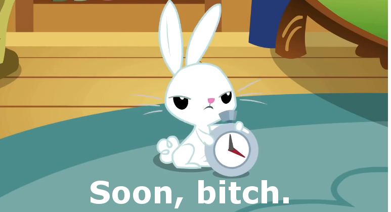 #245271 - safe, angel bunny, g4, clock, image macro, soon, vulgar ...