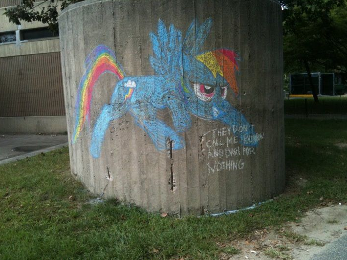 #230873 - safe, rainbow dash, chalk, graffiti, photo, text - Derpibooru