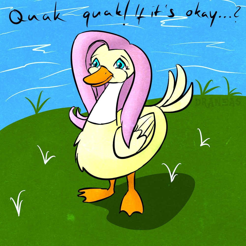 #250642 - safe, artist:draneas, fluttershy, bird, duck, 30 minute art ...