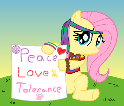 #253175 - safe, artist:woof91, fluttershy, pony, g4, female, hippie ...