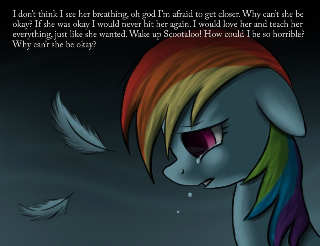 #255002 - safe, rainbow dash, scootaloo, g4, crying, feels, scootabuse ...