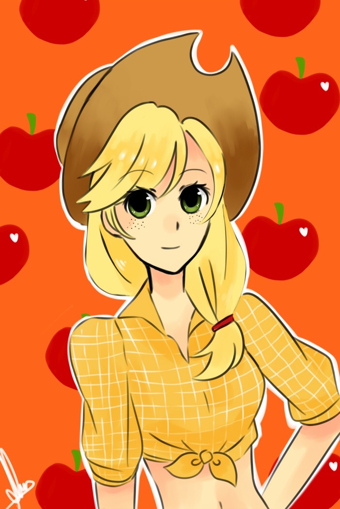 #258612 - safe, artist:alexstraszaa, applejack, human, g4, apple, belly ...