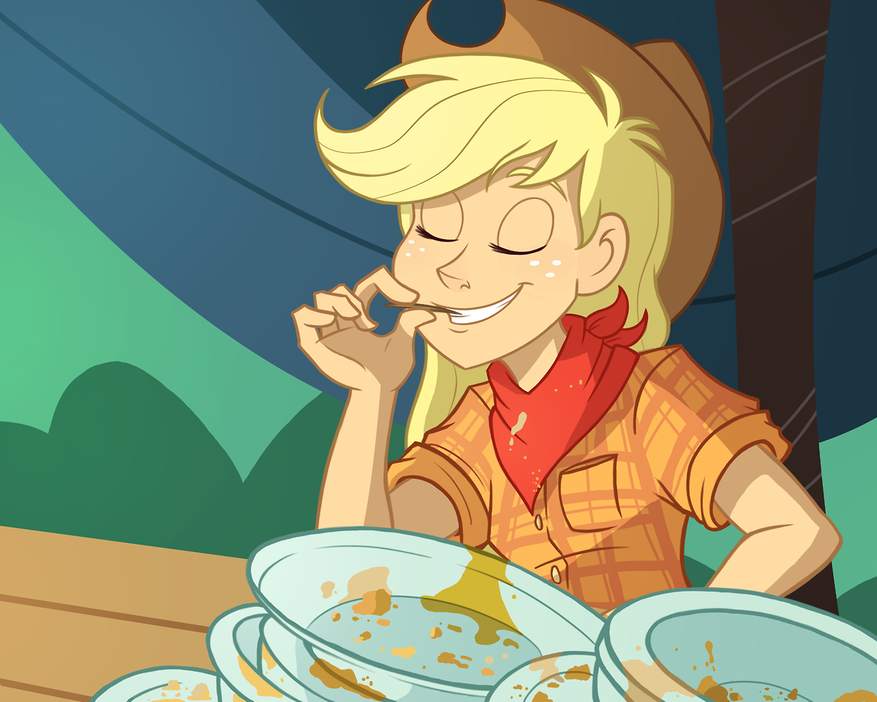 #277708 - safe, artist:ric-m, applejack, human, g4, bandana, eyes ...