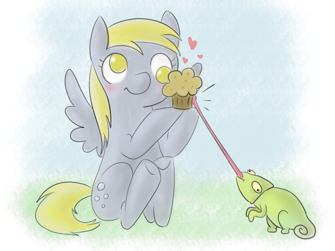 #261400 - safe, artist:happyendingfactory, derpy hooves, chameleon ...