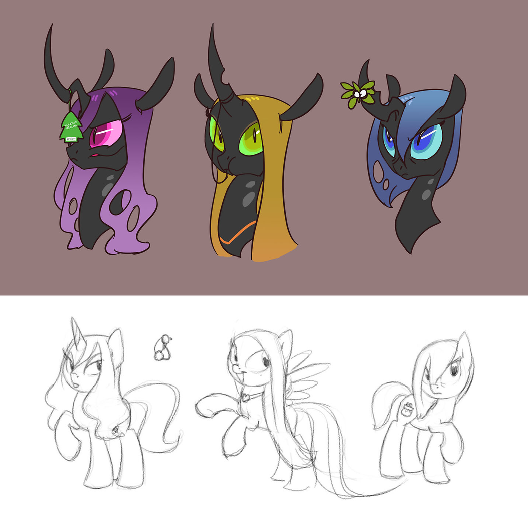 #283536 - safe, artist:carnifex, oc, oc:ambrosia, oc:miasma, oc:myxine, changeling, changeling ...