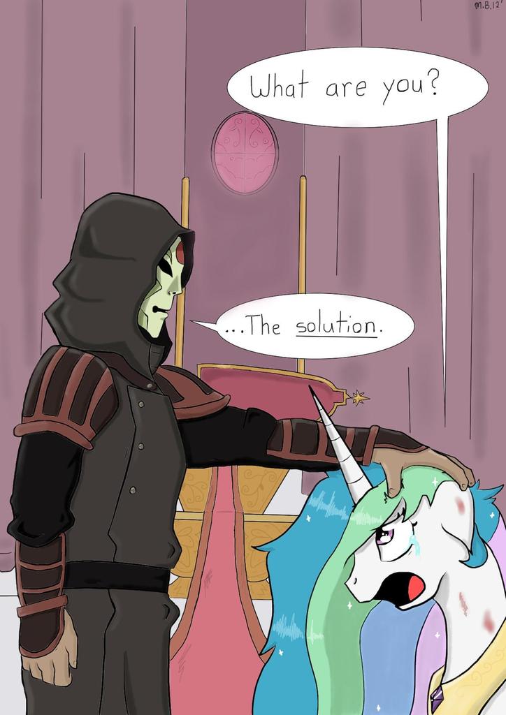 #265181 - safe, artist:sonikku001, princess celestia, g4, amon, crossover, crying, duo, the ...