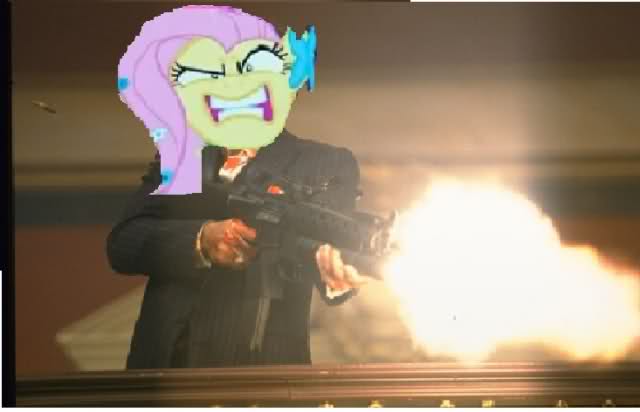 #293381 - semi-grimdark, fluttershy, gun, irl, m16, rifle, scarface ...