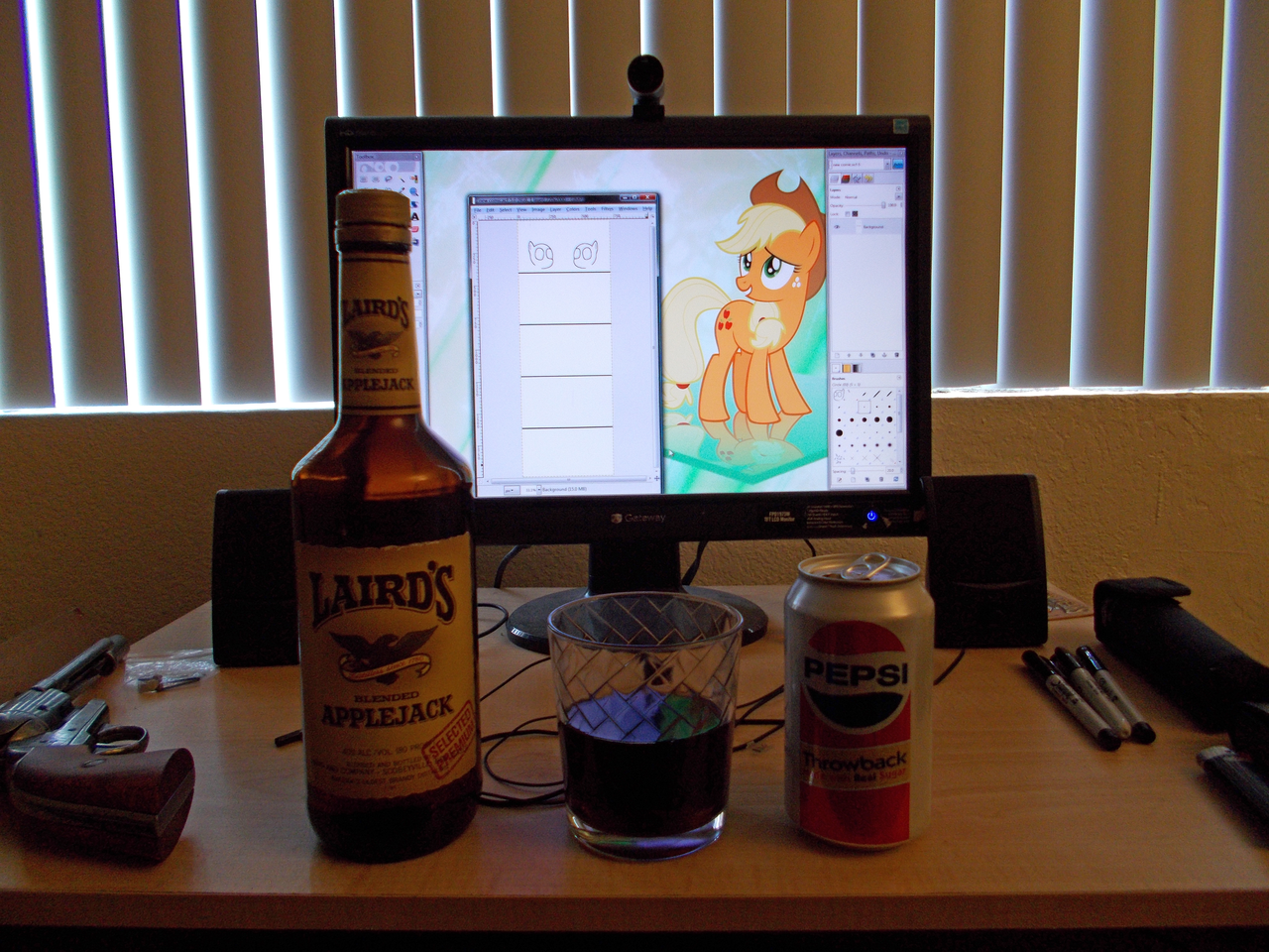 #294511 - safe, artist:ibanez78, applejack, g4, alcohol, computer, gimp ...