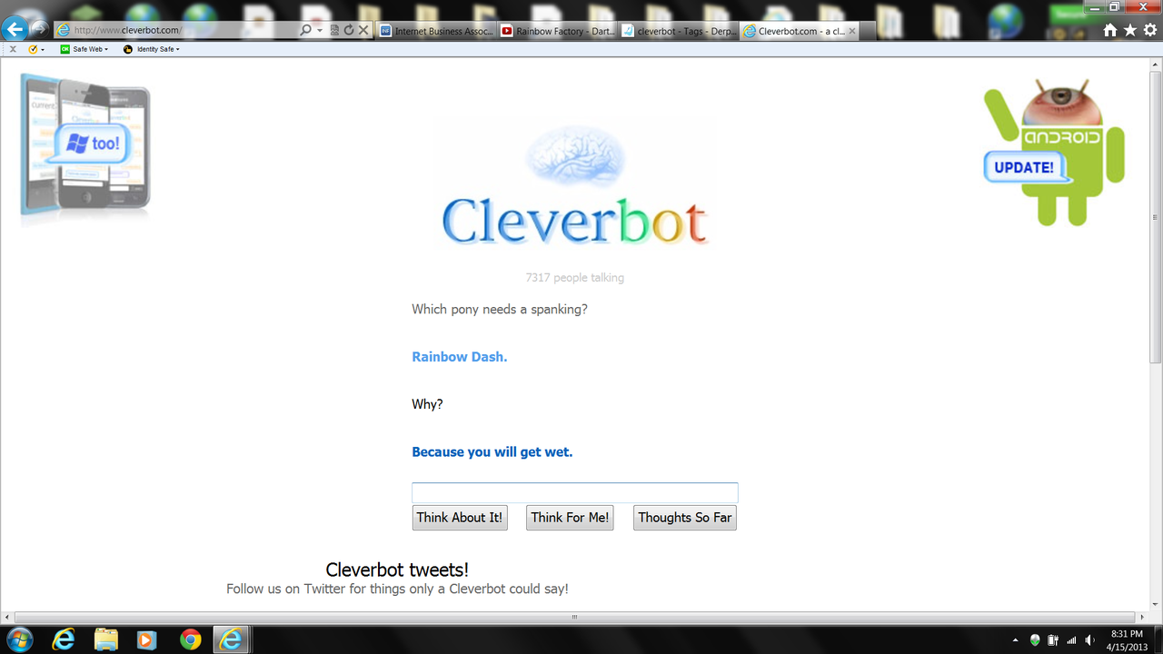 #299576 - suggestive, cleverbot, implied rainbow dash, implied spanking ...