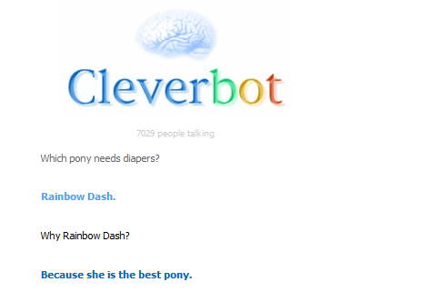 #301045 - safe, rainbow dash, g4, cleverbot, diaper, meme, no pony ...