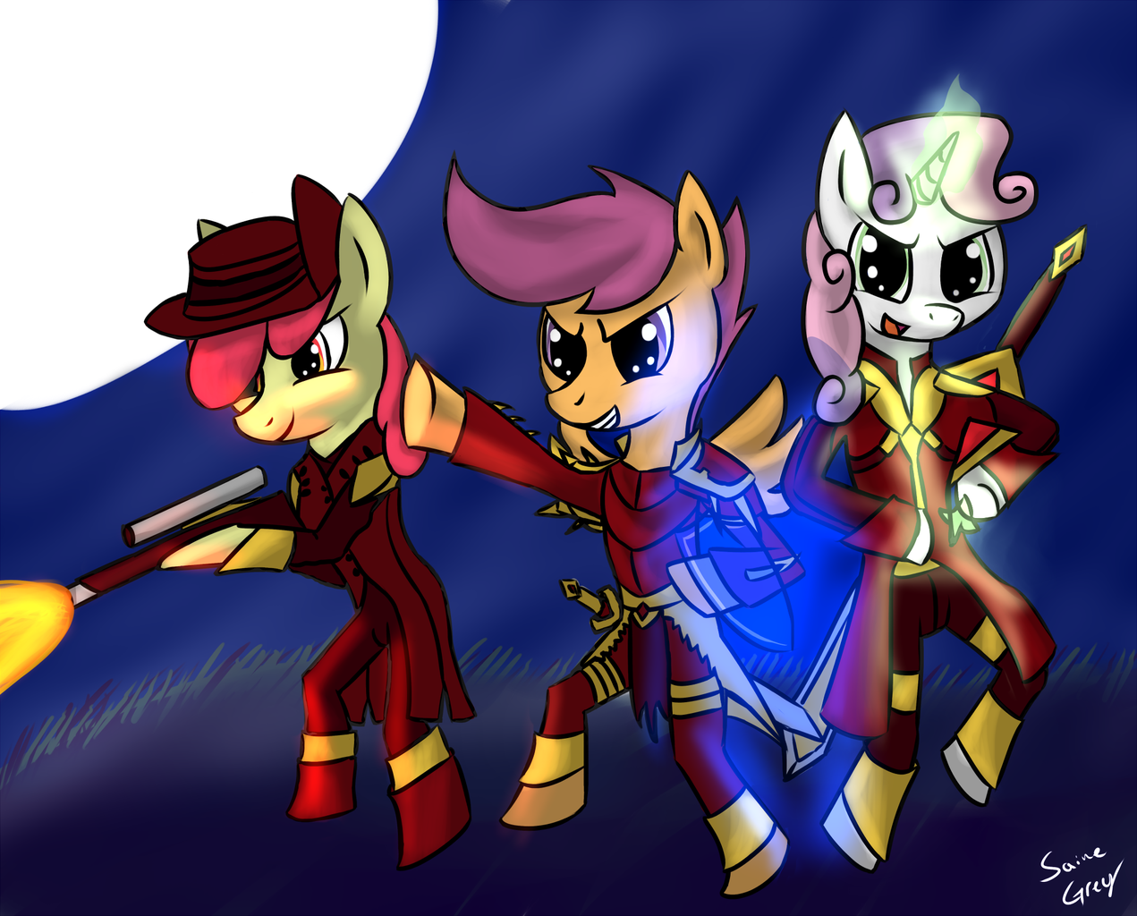 #302315 - safe, artist:saine grey, apple bloom, scootaloo, sweetie ...