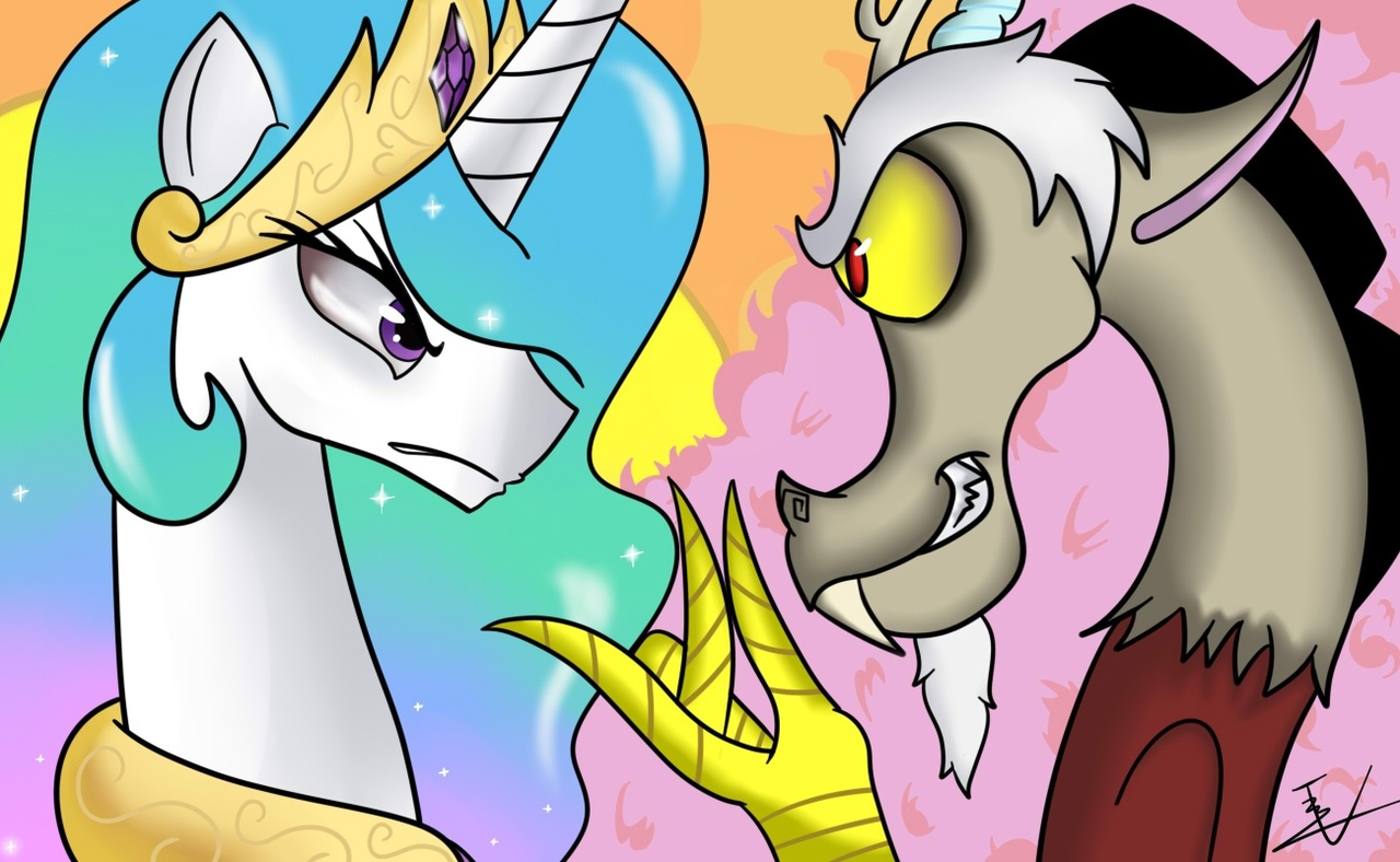 286230 Safe Artistcat Morrison Discord Princess Celestia G4 Duo Female Male Ship