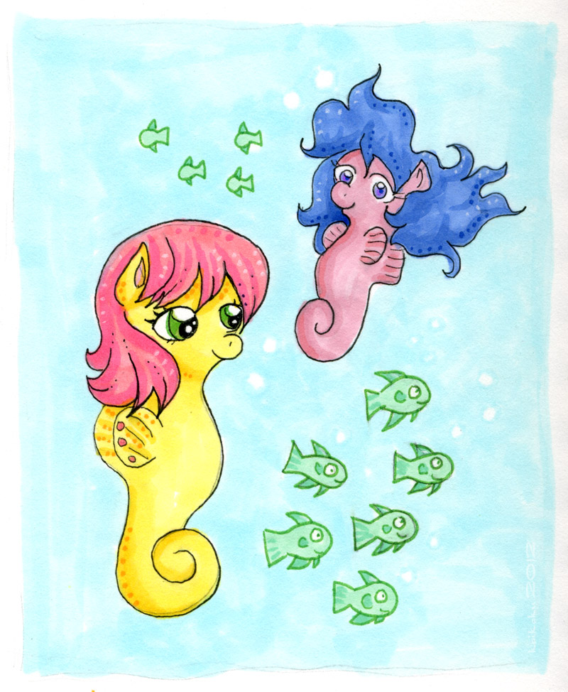 #287920 - safe, artist:kaikaku, high tide, wavedancer, fish, sea pony ...