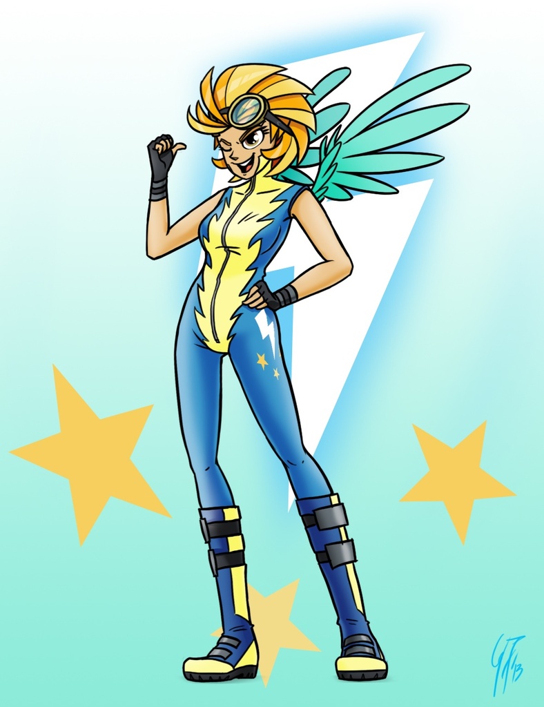 #289025 - safe, artist:glancojusticar, lightning dust, human, clothes ...