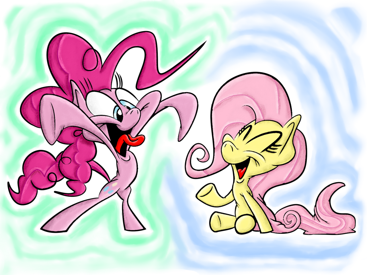 #291897 - safe, artist:nocturnalmeteor, fluttershy, pinkie pie, female ...