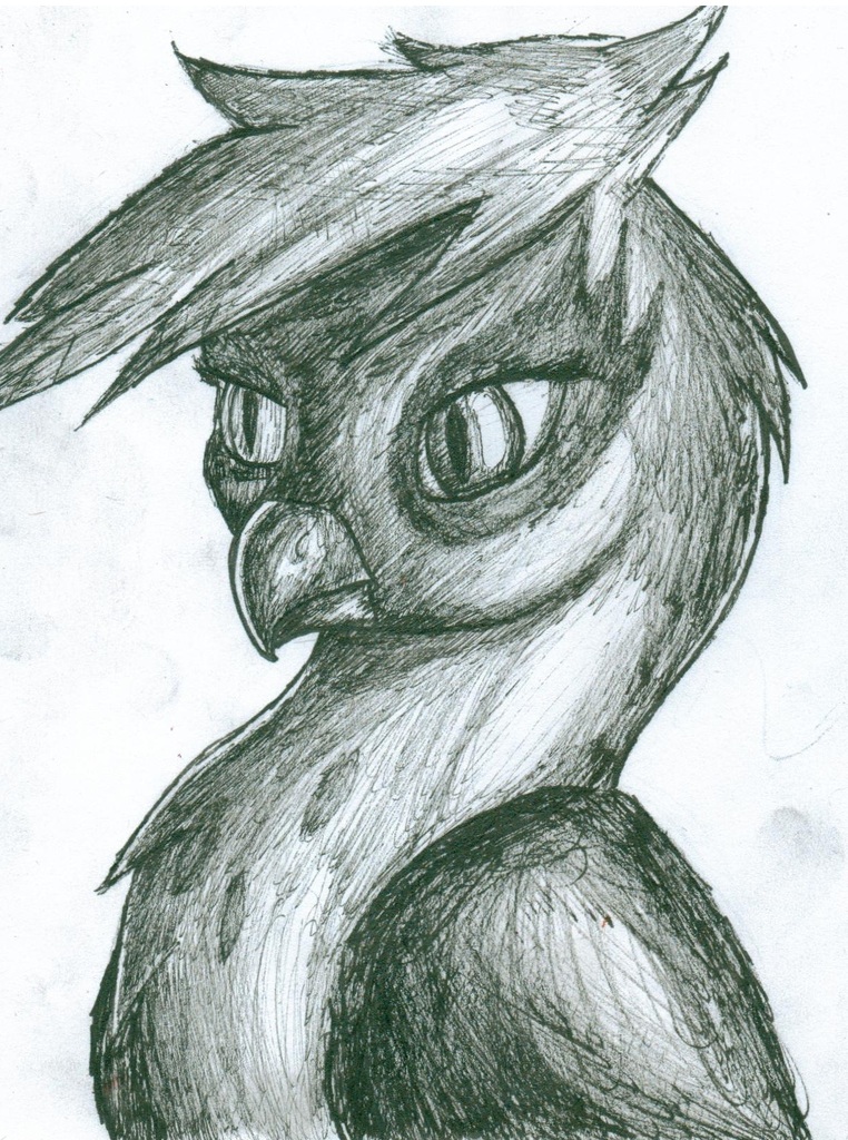 #292414 - safe, artist:sparkafterdark, gilda, griffon, female, grayscale, solo - Derpibooru