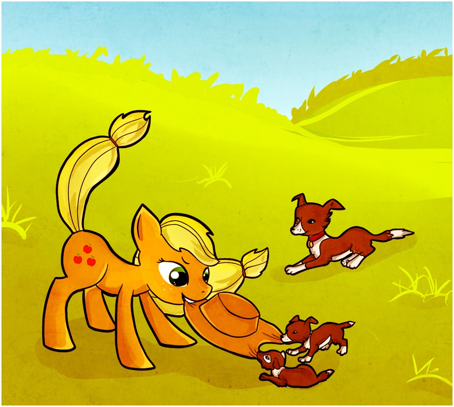 #322482 - safe, artist:capreola, applejack, winona, dog, g4, cute ...