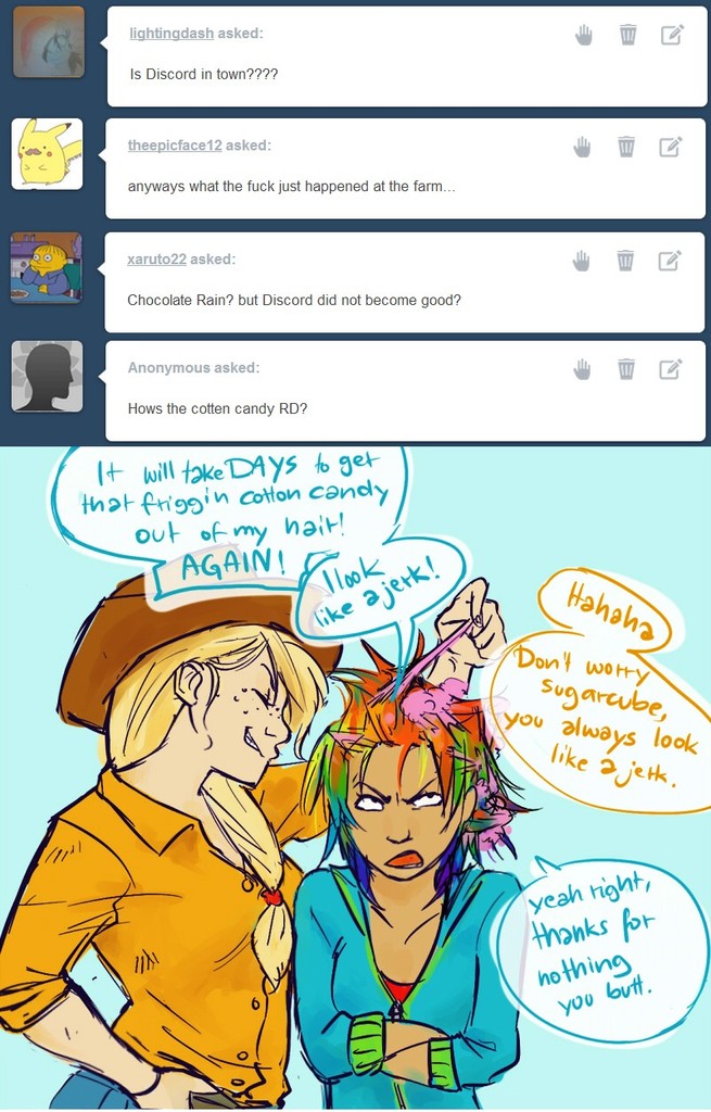 #324202 - safe, artist:schpog, applejack, rainbow dash, human, ask ...