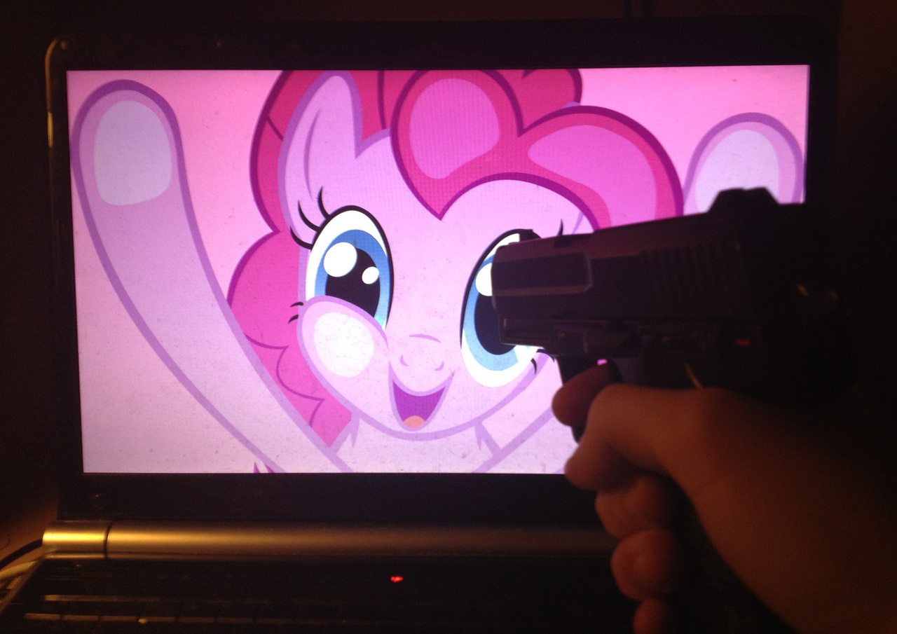 #330981 - safe, pinkie pie, gun, irl, photo, pistol, usp - Derpibooru