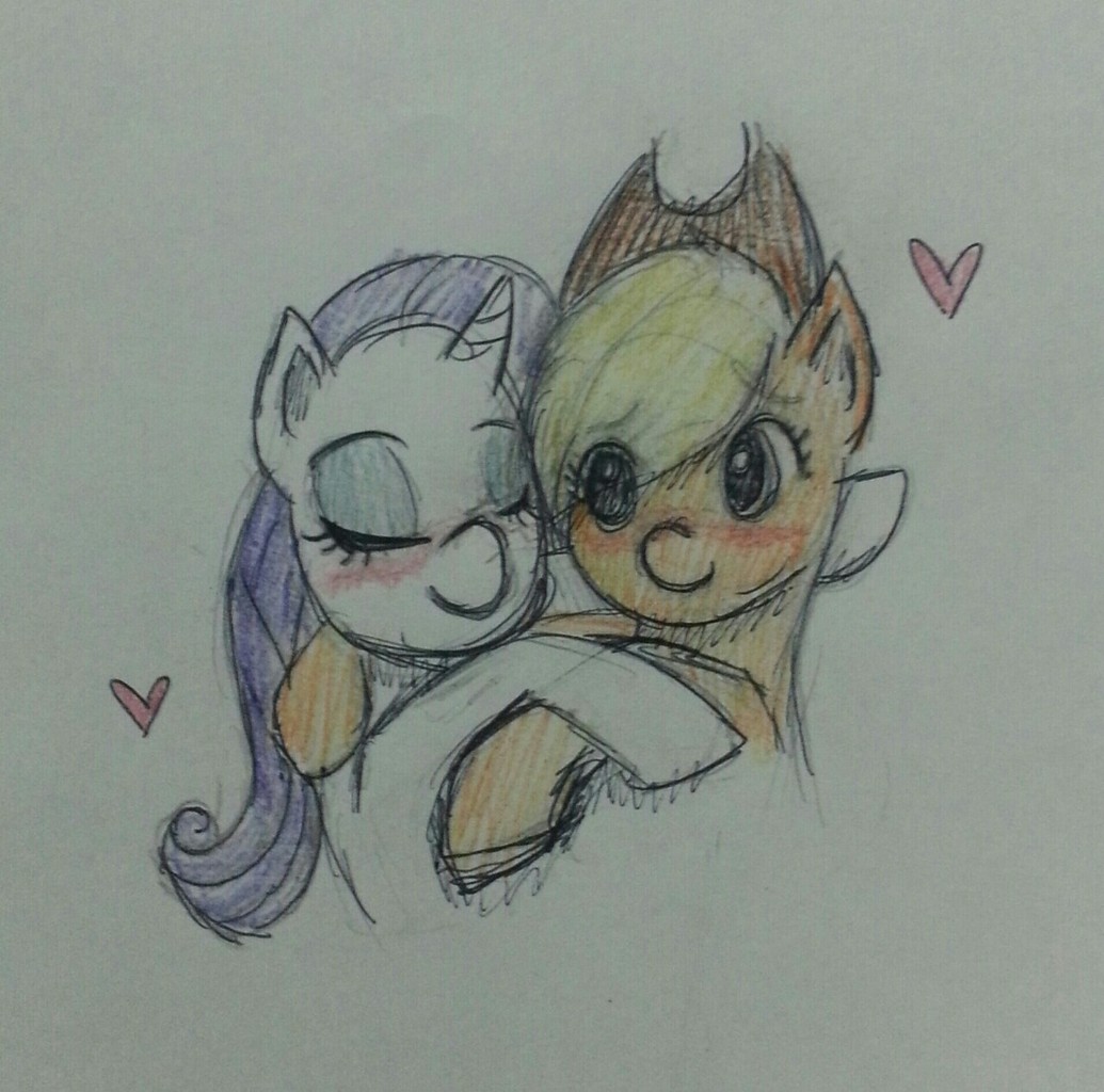 #334441 - safe, artist:rarijacku, applejack, rarity, blushing, female ...