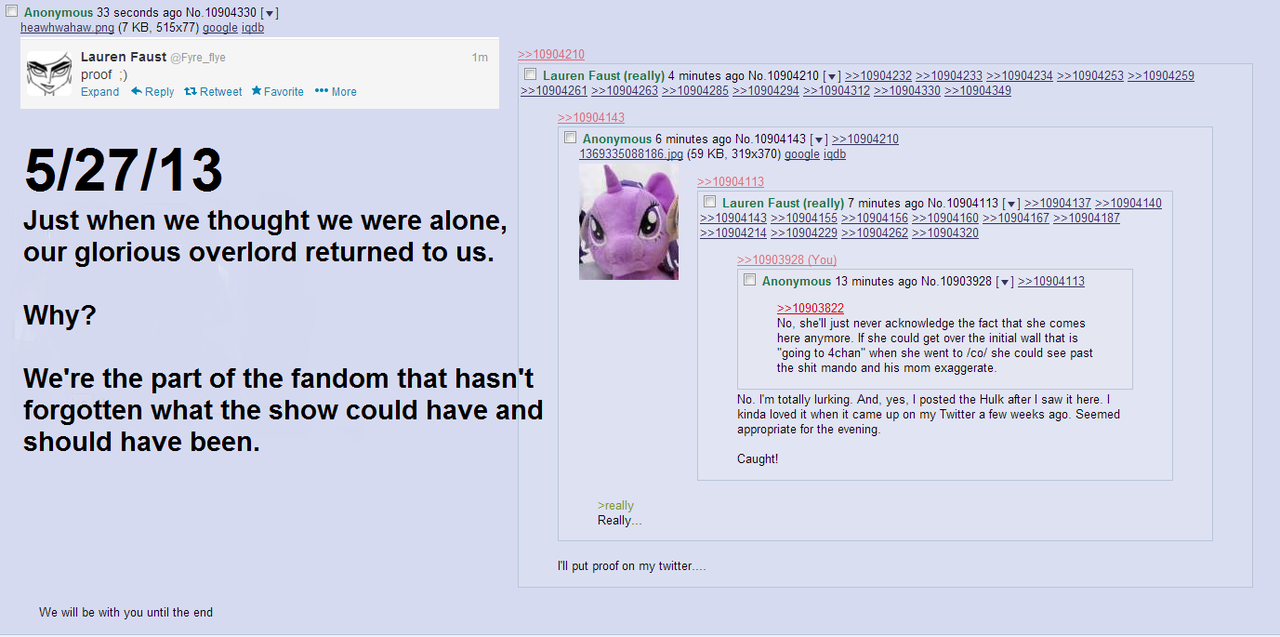 #335142 - safe, /mlp/, 4chan, 4chan screencap, lauren faust, lauren ...