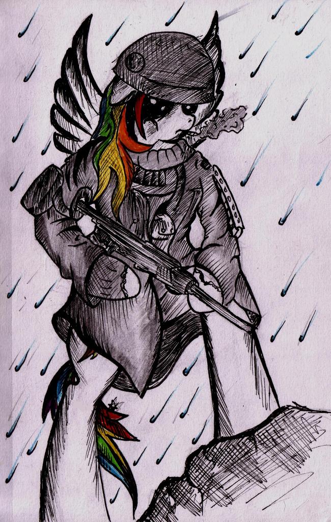 #337560 - safe, artist:inky-draws, rainbow dash, g4, army, female, gun ...