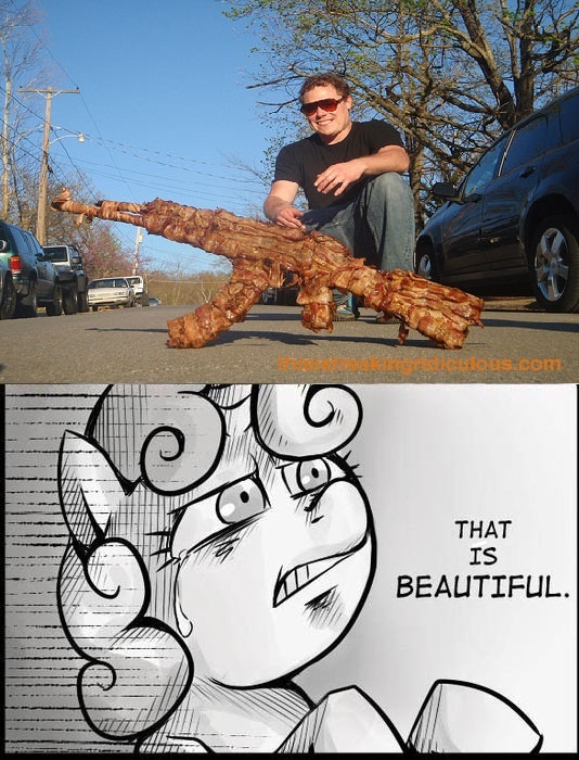 #316151 - safe, sweetie belle, g4, ak-47, bacon, bacon gun, epic win ...