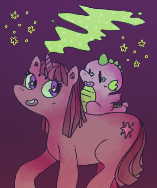 #317822 - safe, artist:cactuscakes, spike, twilight sparkle, magic ...