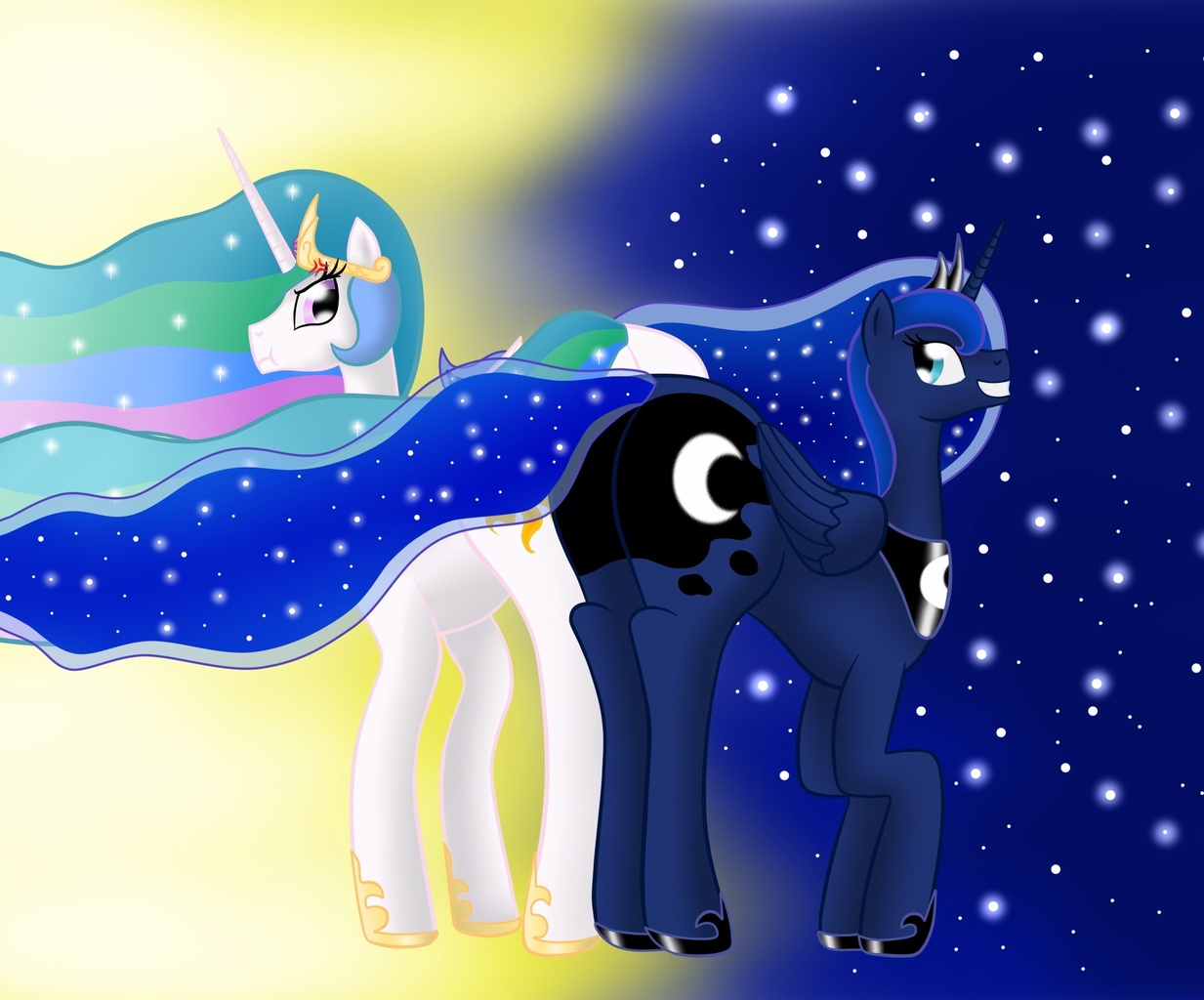 #338401 - safe, artist:8aerondight8, princess celestia, princess luna, alicorn, pony, g4 ...