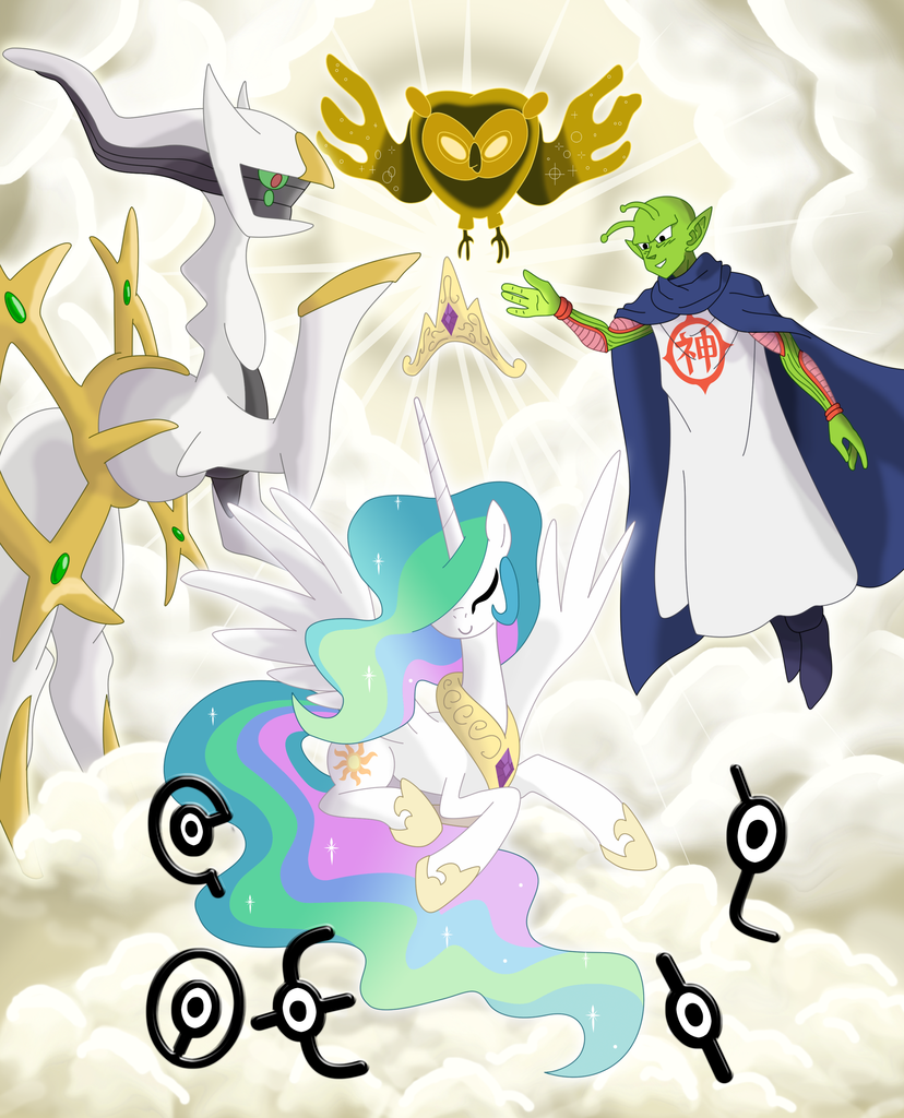 #353321 - safe, artist:lumdrop, princess celestia, alicorn, arceus, owl ...