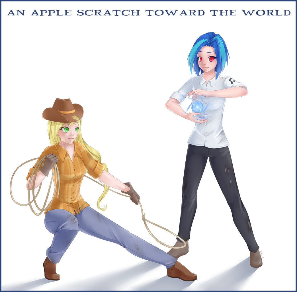 #355304 - safe, artist:missangest, applejack, dj pon-3, vinyl scratch ...