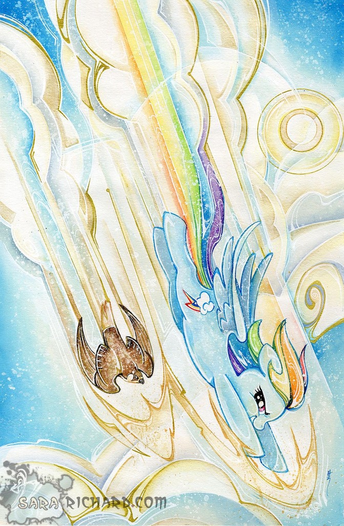 #358200 - safe, artist:sara richard, idw, rainbow dash, bird, falcon ...