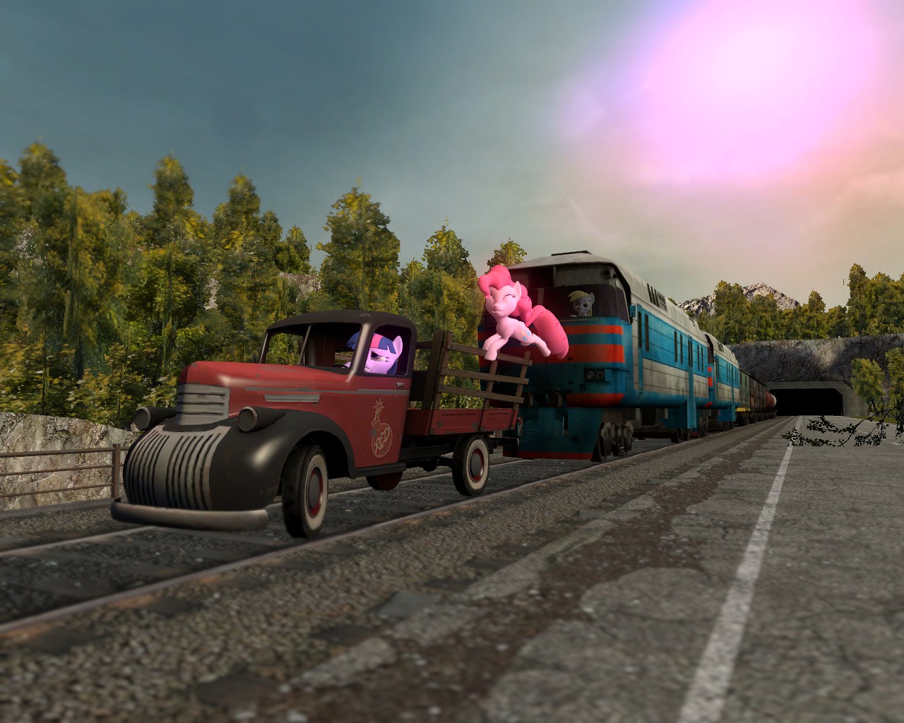 #374874 - safe, artist:silveralchemistpony, derpy hooves, pinkie pie ...