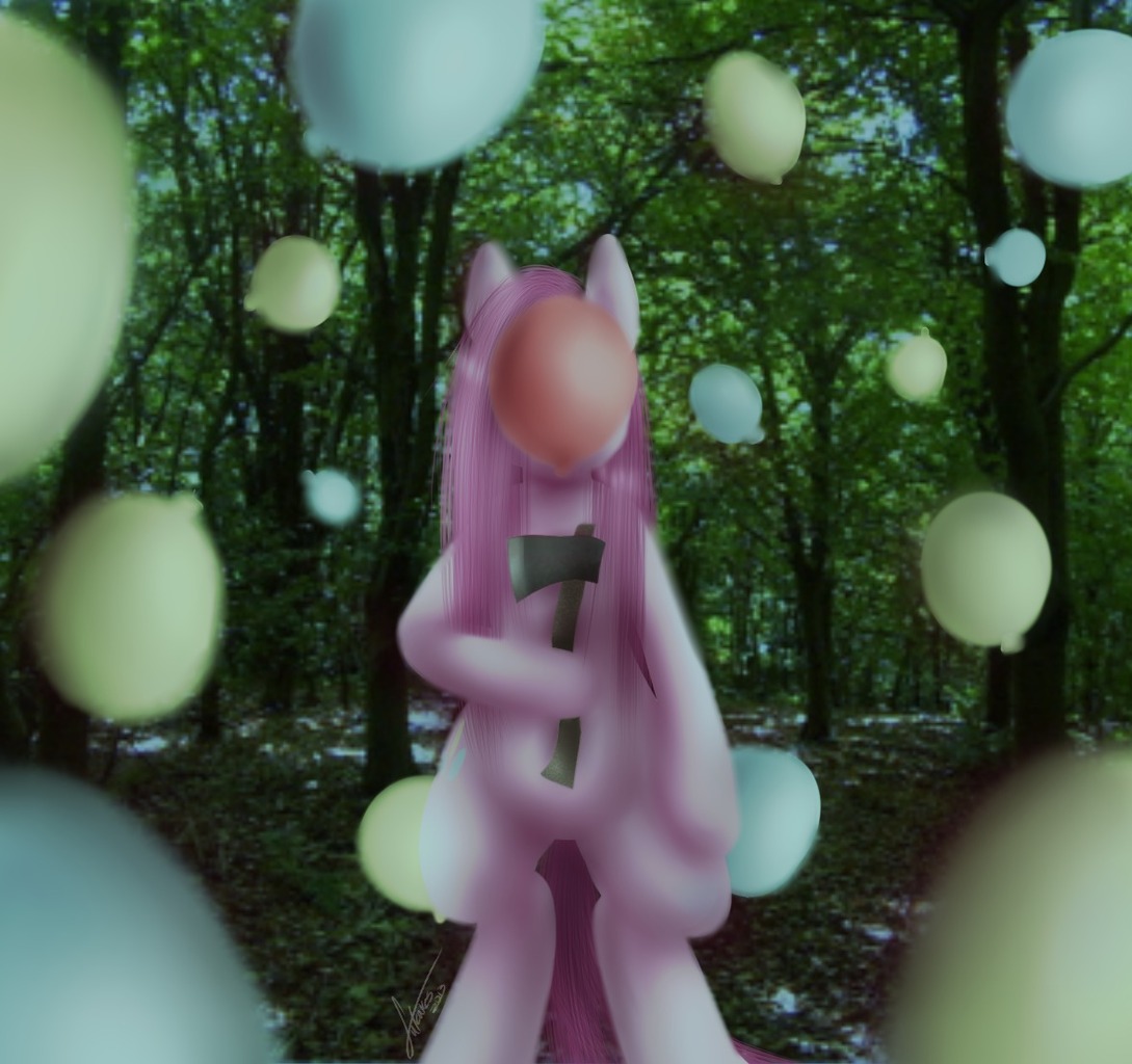 #385898 - semi-grimdark, artist:fatcakes, pinkie pie, pony, axe ...