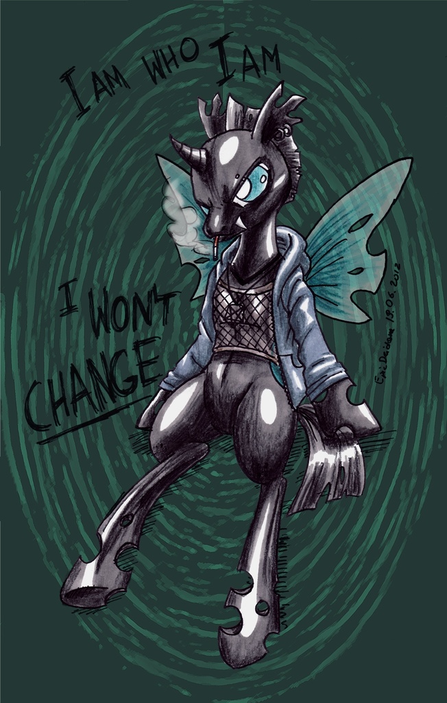 #386710 - safe, artist:edo--sama, changeling, smoking, solo - Derpibooru