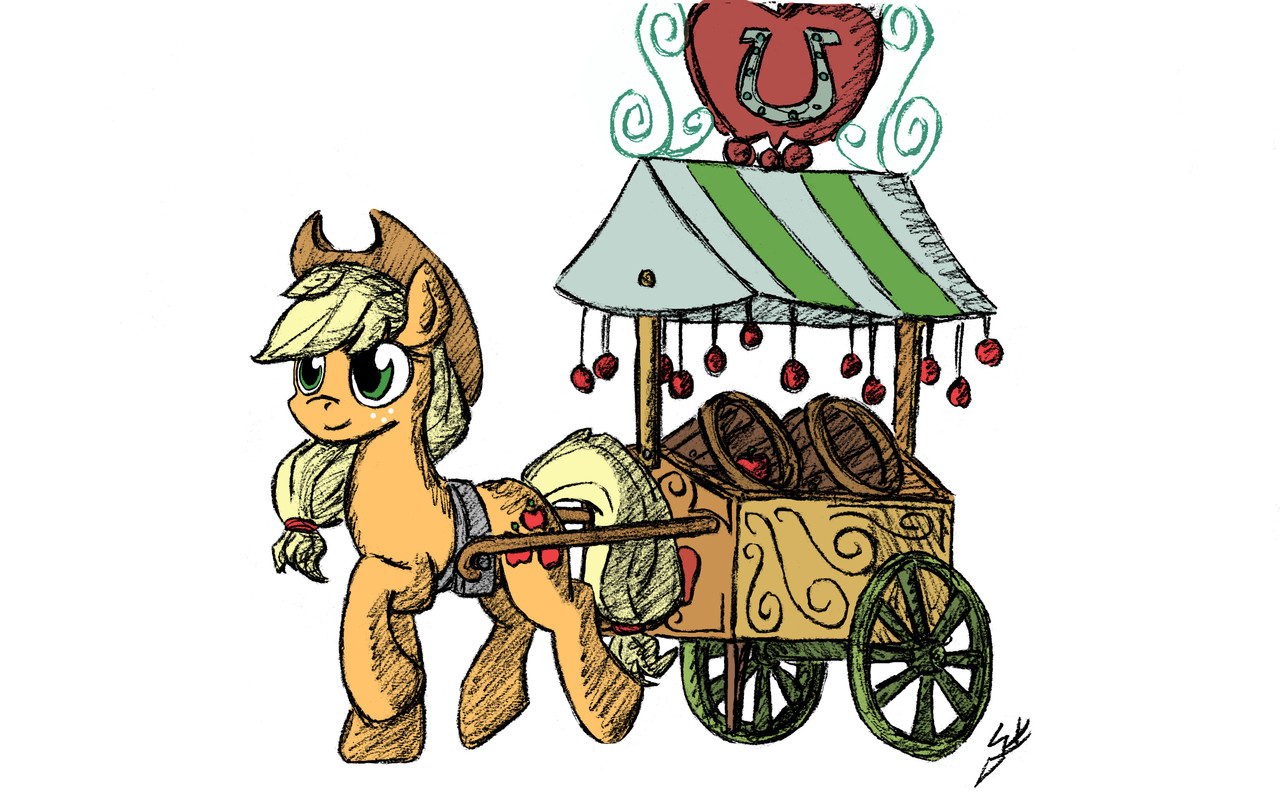 #364372 - safe, artist:quirkywallace, applejack, apple, cart, female ...